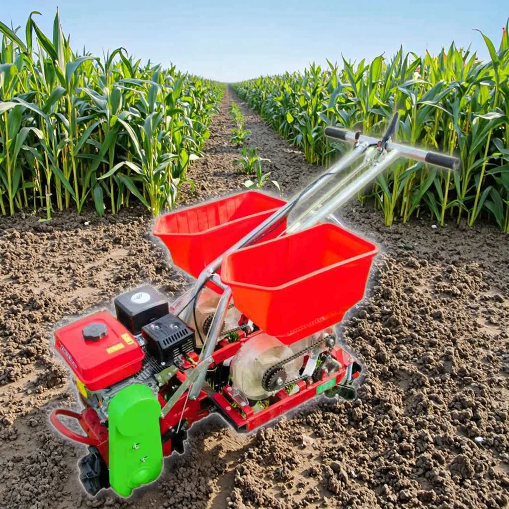 Manual Double Row Corn Seed Planting Machine Hand Push Petrol Seeder ...