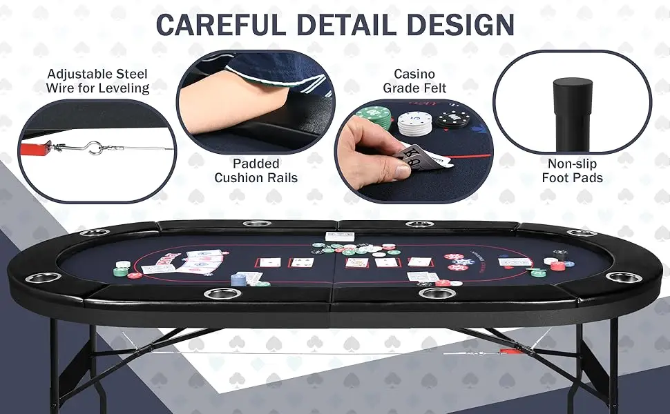 8 Player Casino-Grade Portable Oval Card Poker Table 71\" Foldable ...