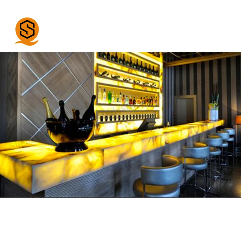 Modern Restaurant Bar Counter Design - LED Illuminated L Shape