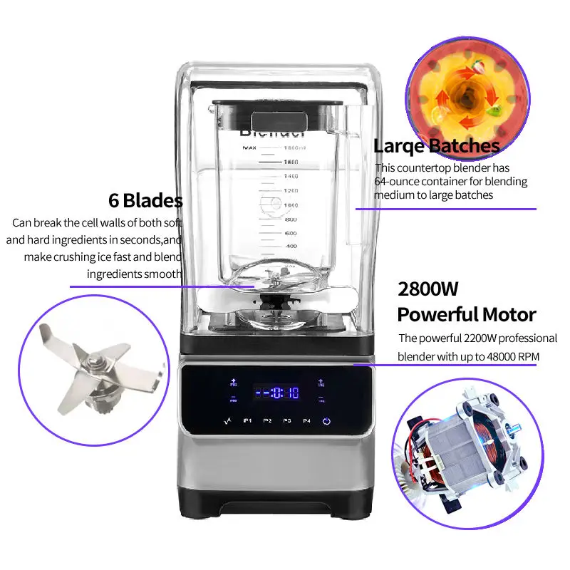 2200w Sound Proof Heavy Duty Commercial Blender With Smart Food Processors For Bar Blender - Buy ...