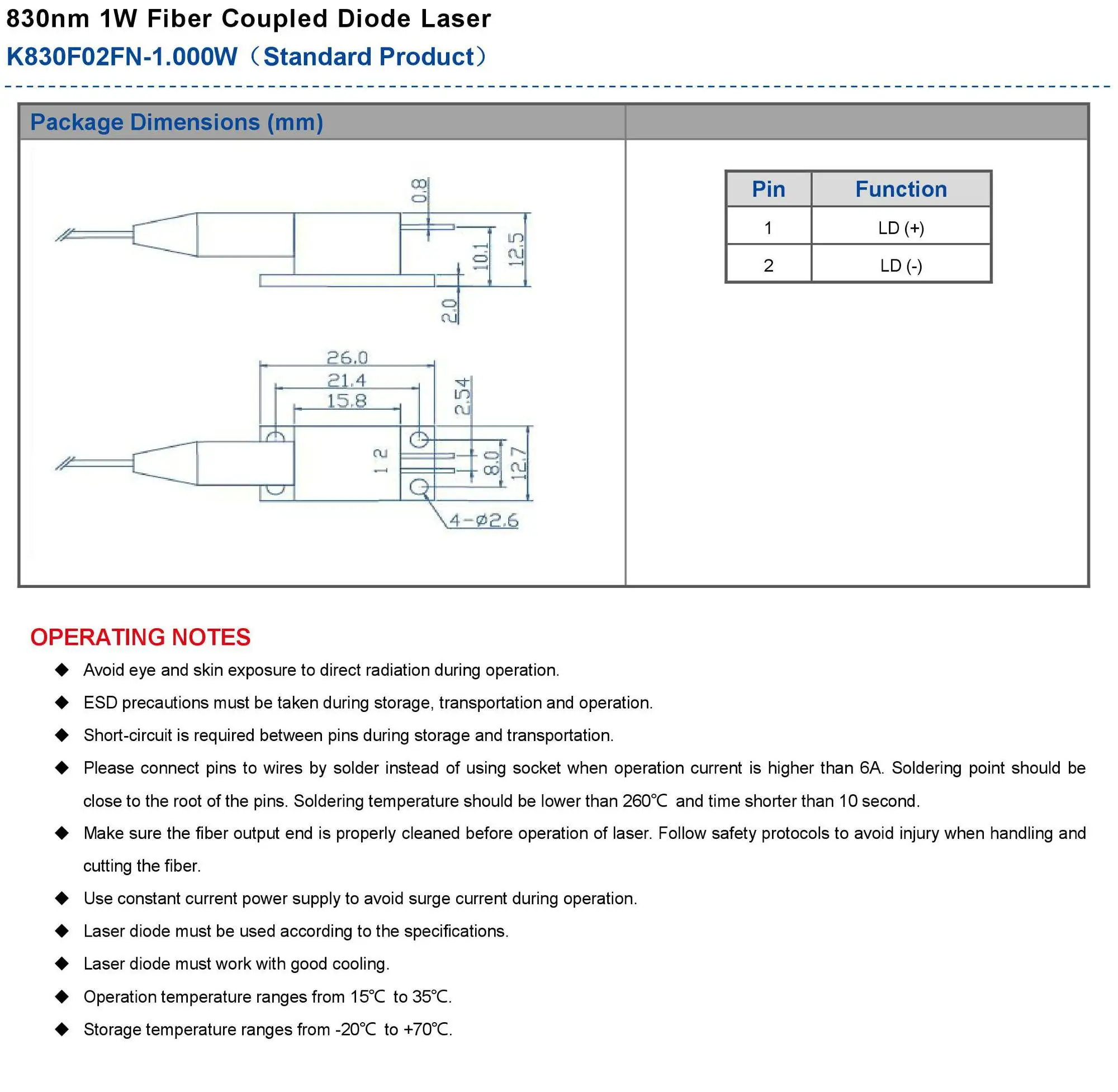 BWT 830nm 1W CTP Laser Diode - Competitive Price & Quality