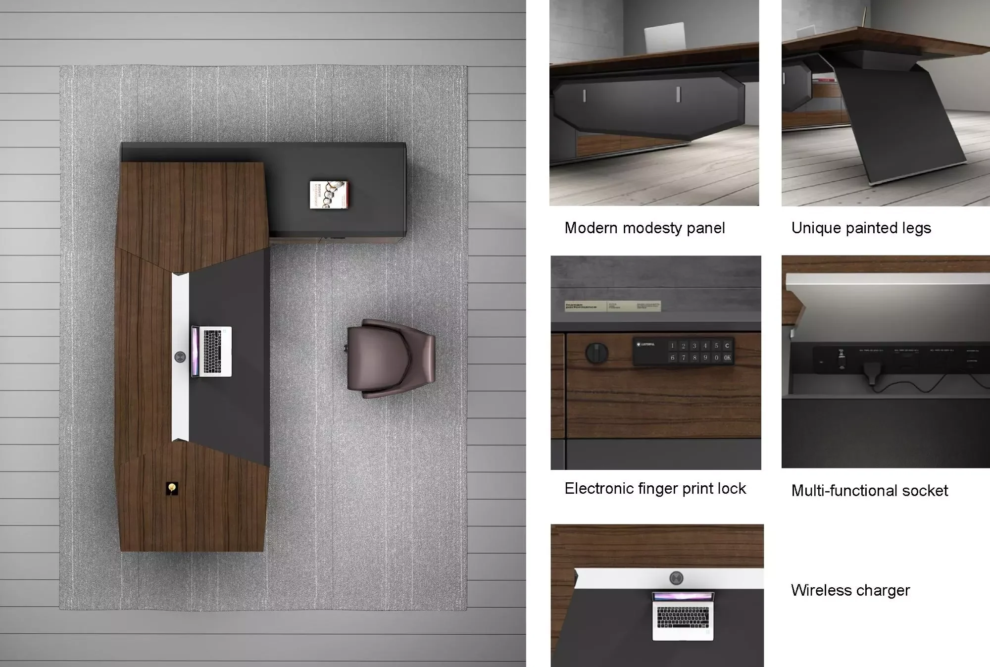 Luxurious CEO Office Table - High End Modern Wood Veneer