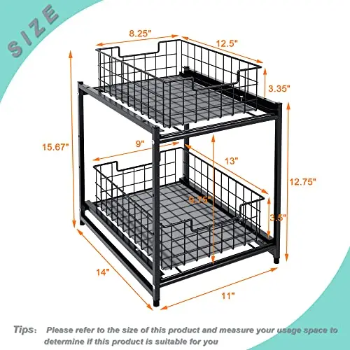 2 Tier Stackable Slide Out Cabinet Storage Shelves Under Kitchen Sink ...