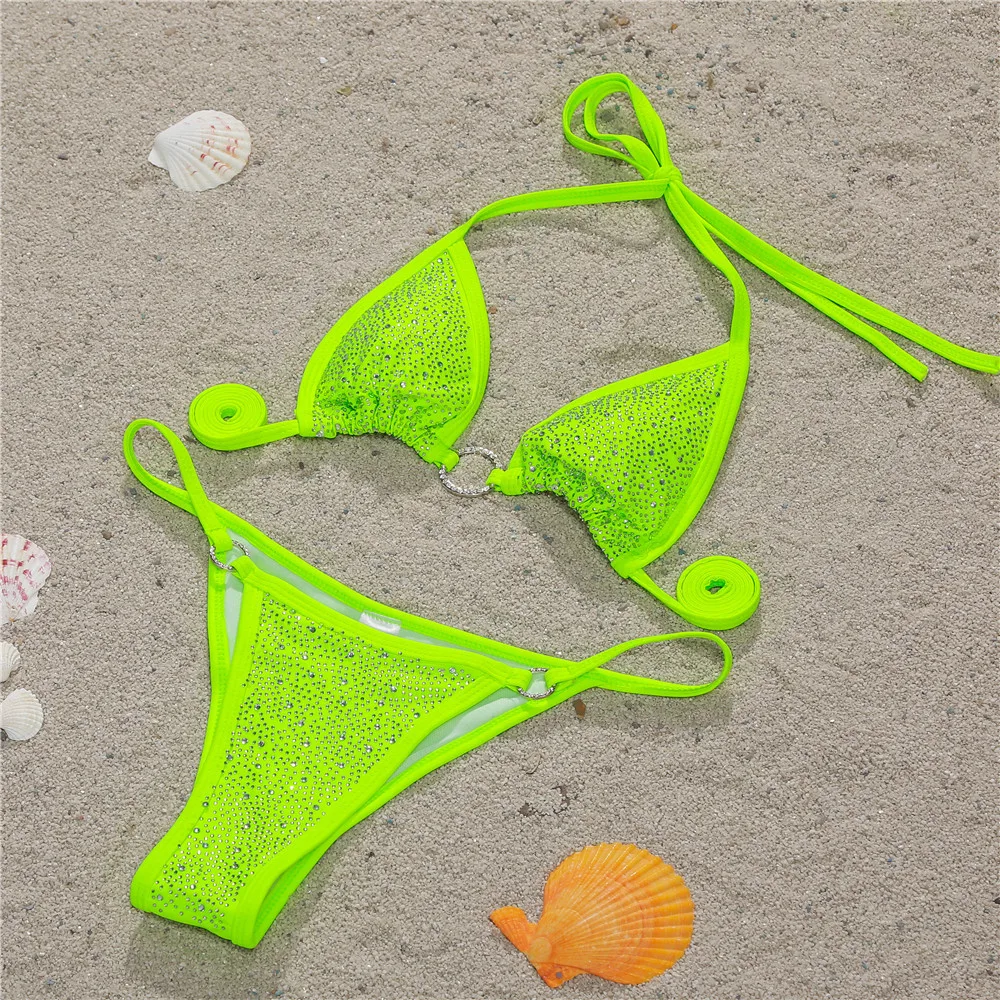 5 Colors Neon Rhinestone Micro Bikini Two Pieces Swimsuit Sexy Bikinis ...