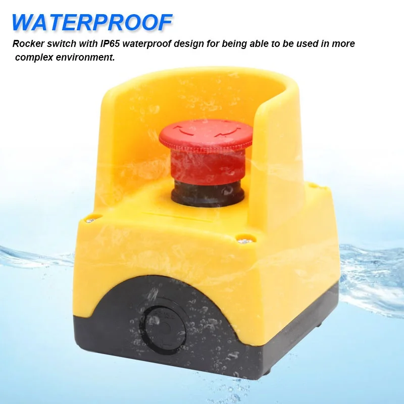Waterproof Emergency Stop Switch Control Box Red Sign Mushroom Push ...