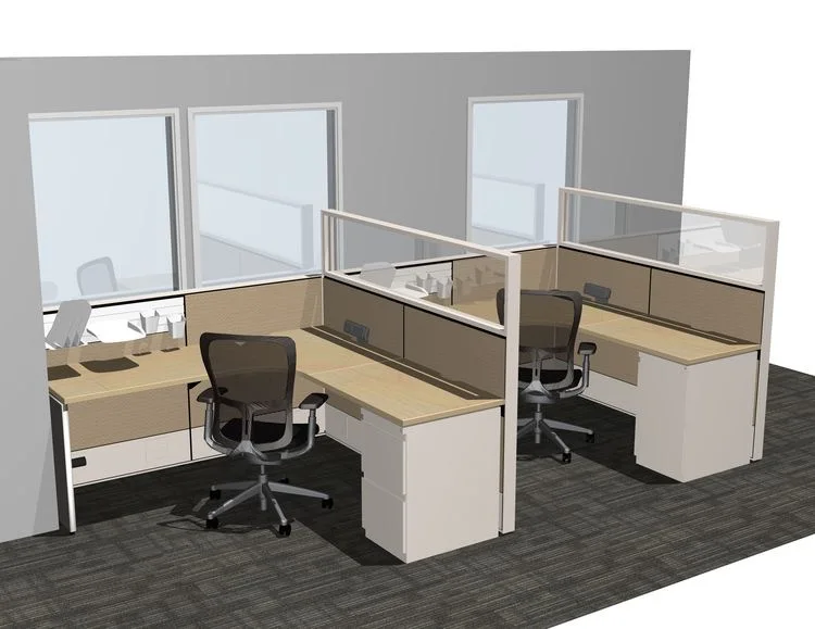 Office Divider Cubicles - 2 Person Workstation with Glass