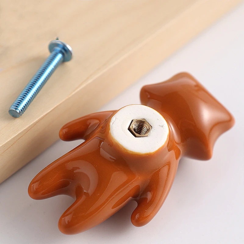 Through Animal Ceramic Cabinet Door Handle Children's Cute Single Hole ...