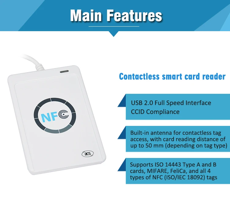Portable 13.56mhz Rfid Iso14443 Usb Contactless Nfc Card Reader Acr122u ...