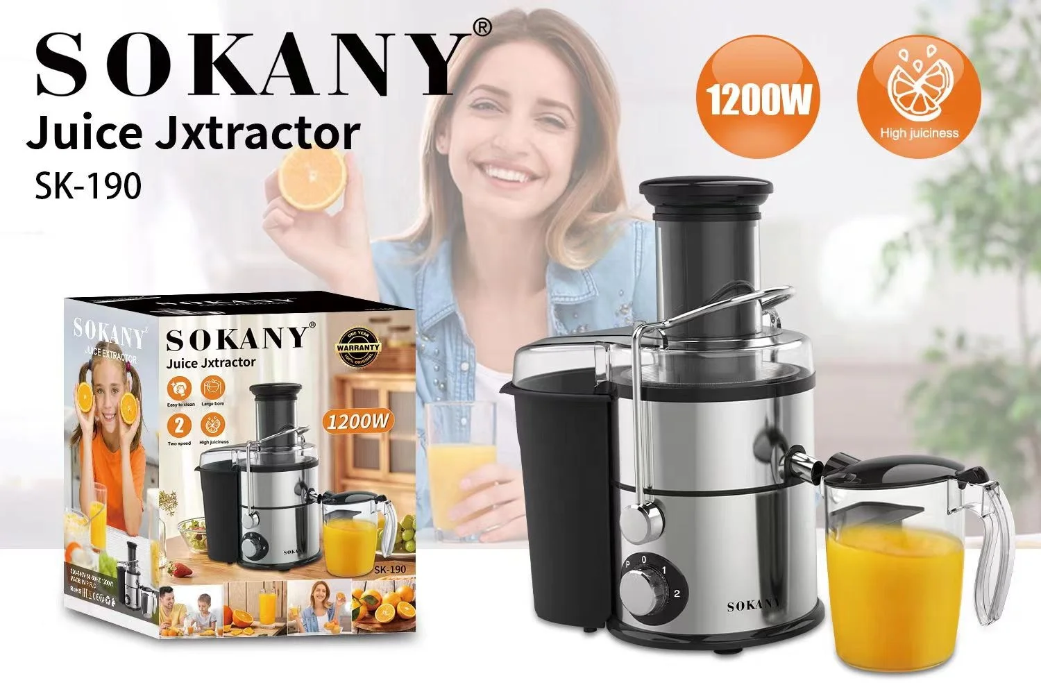 Sokany 1200W Orange Electric Blender - Carrot Extractor Machine