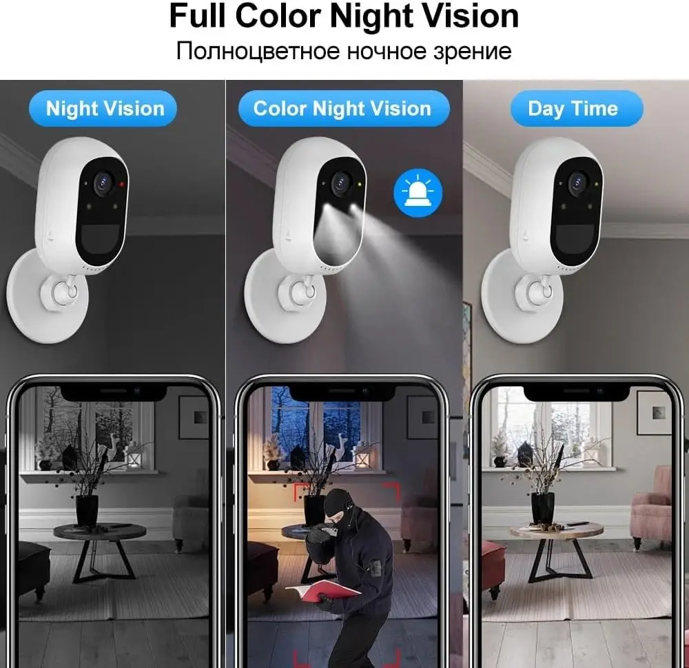 2K Battery Powered WiFi Surveillance Indoor Camera for Home Security AI ...