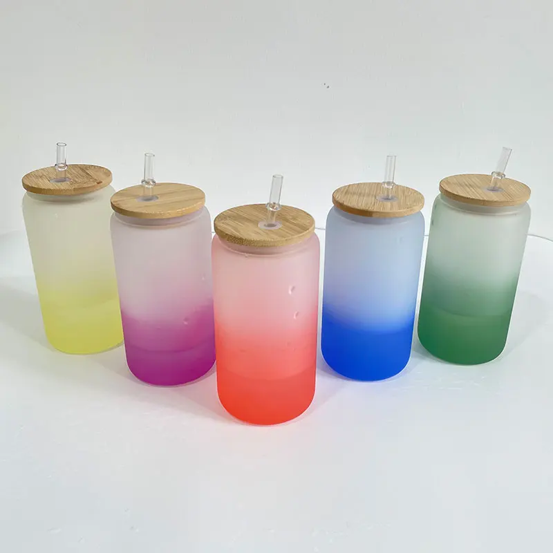 16oz Recyclable Sublimation Color Change Glass Can Frosted Ombre Color ...