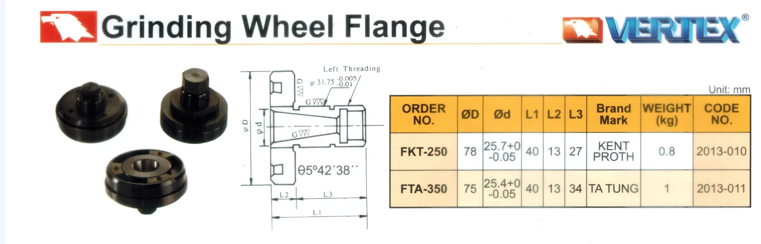 Taiwan VERTEX Grinding Wheel Flange FTA-350 - Durable & Versatile