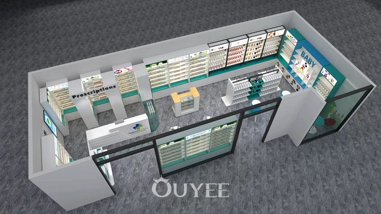 Modern Medical Store Counter Design - Pharmacy Rack