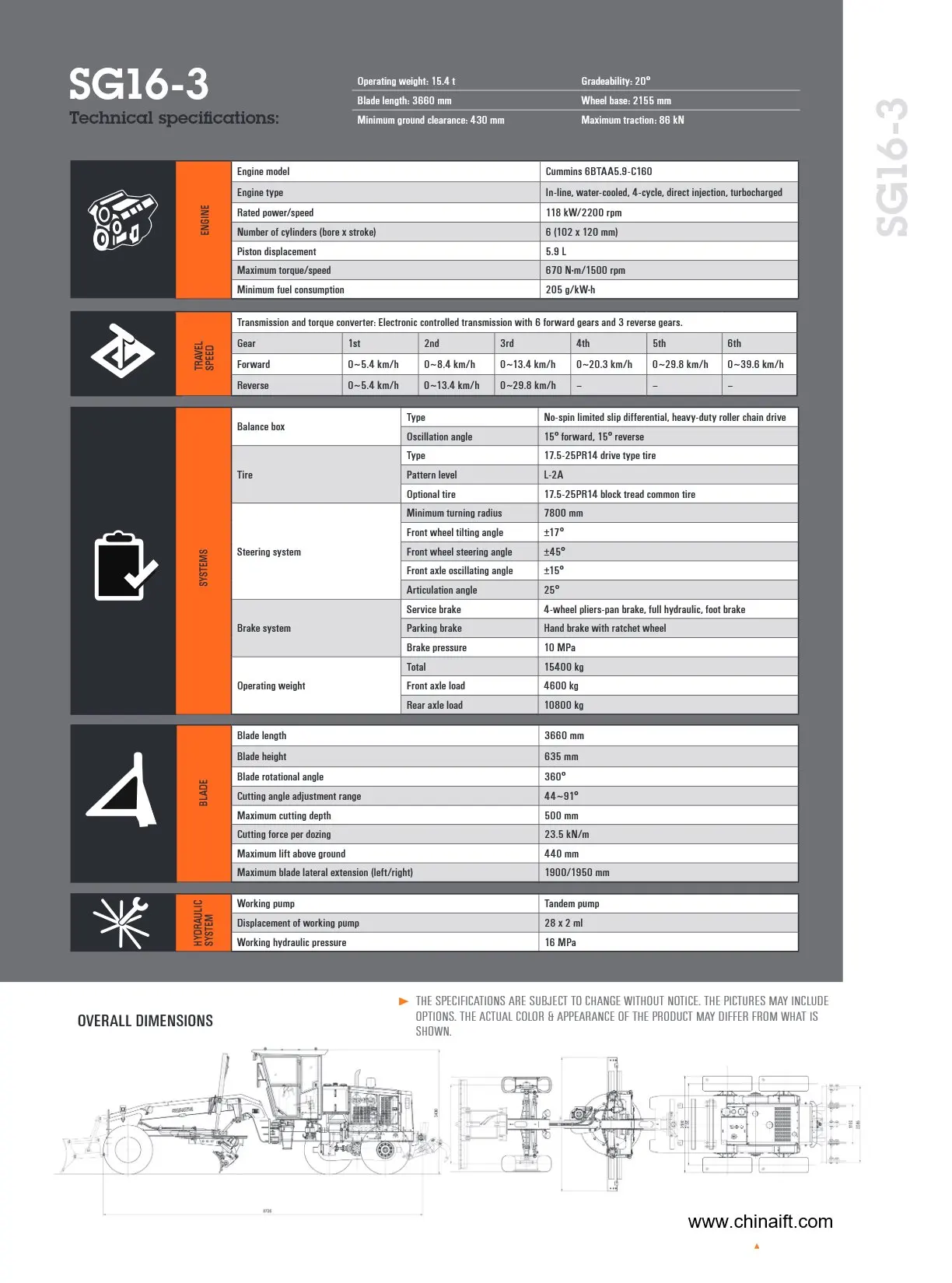 16ton Grader SG16 with Rear Ripper - High Power & Precision
