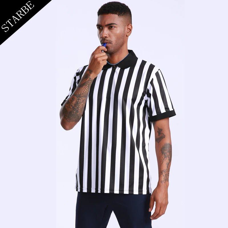 Digital printed referee polo shirt/Black and white strips referee ...