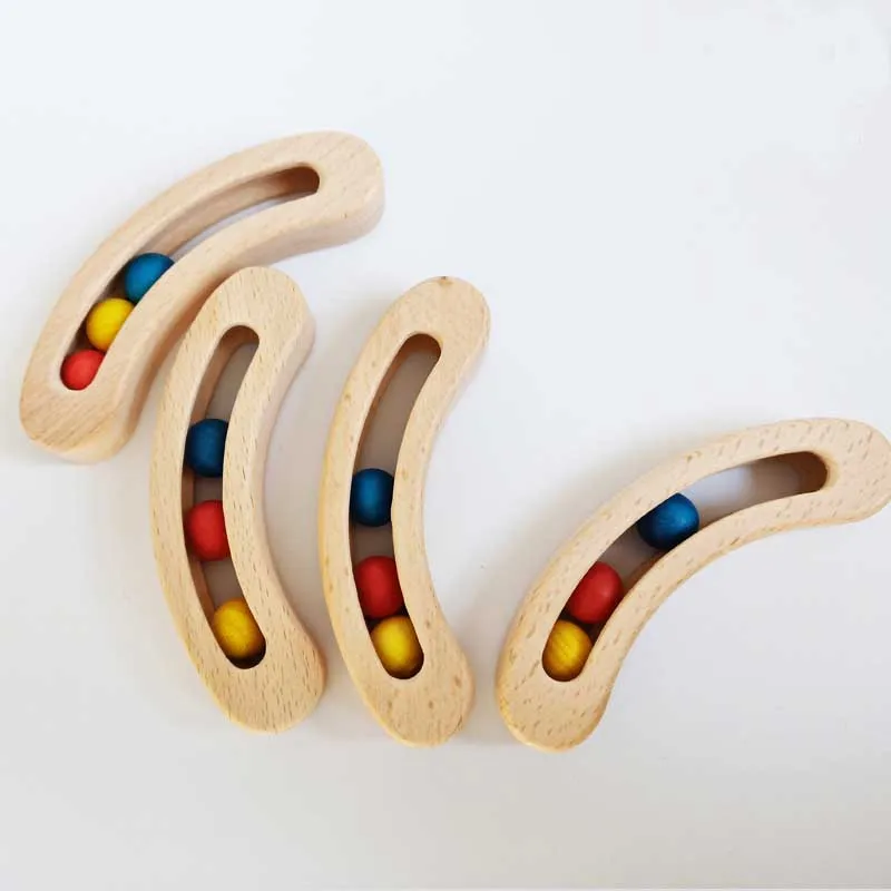 Organic Wood Montessori Baby Rattle Perfect Grasping Bell Rattles Toy ...