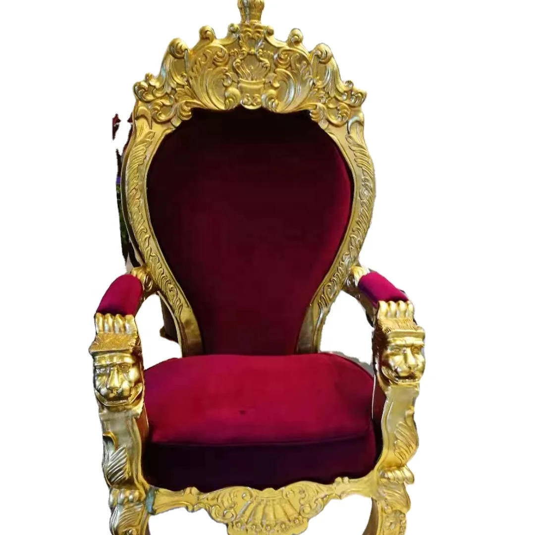 High-back Gold Mahogamy Velvet Luxury King Chair Royal Princess Throne ...