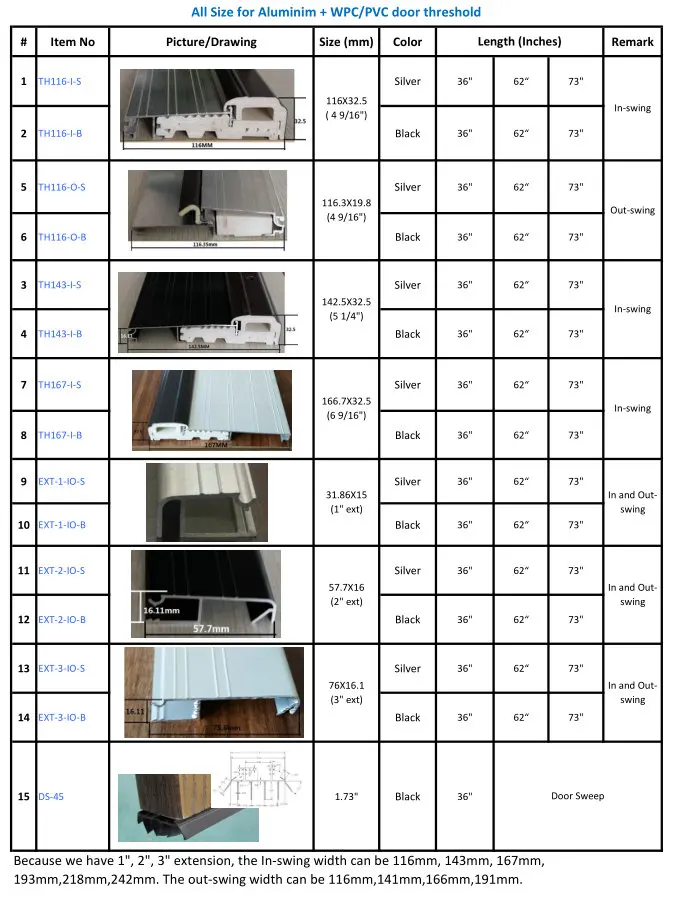 USA Standard Aluminum WPC PVC Door Threshold - Durable & Stylish