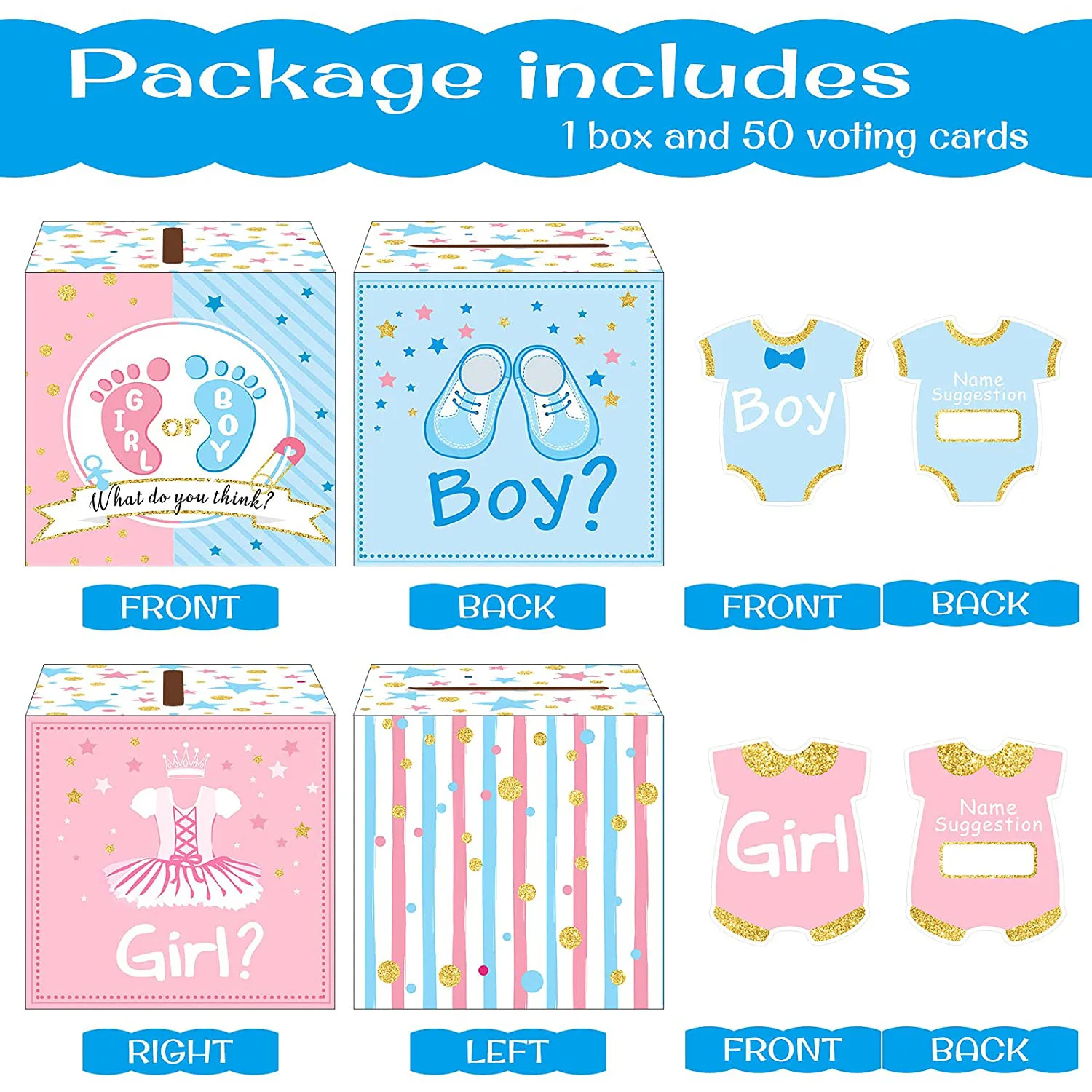 Baby Boy or Girl Gender Reveal Ballot Box Voting Cards Baby Shower ...