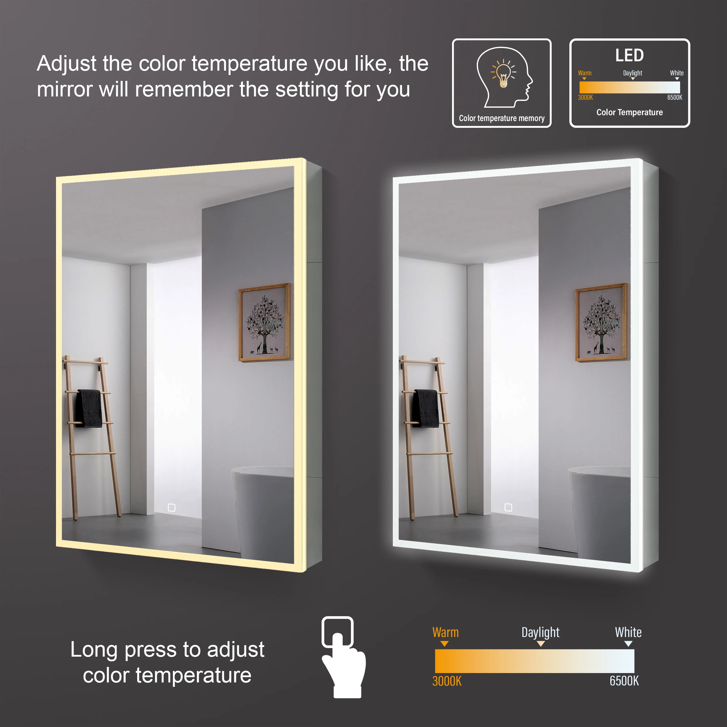 Hotel Smart Bathroom Mirror Cabinet Touch Screen High Quality Led Bath ...