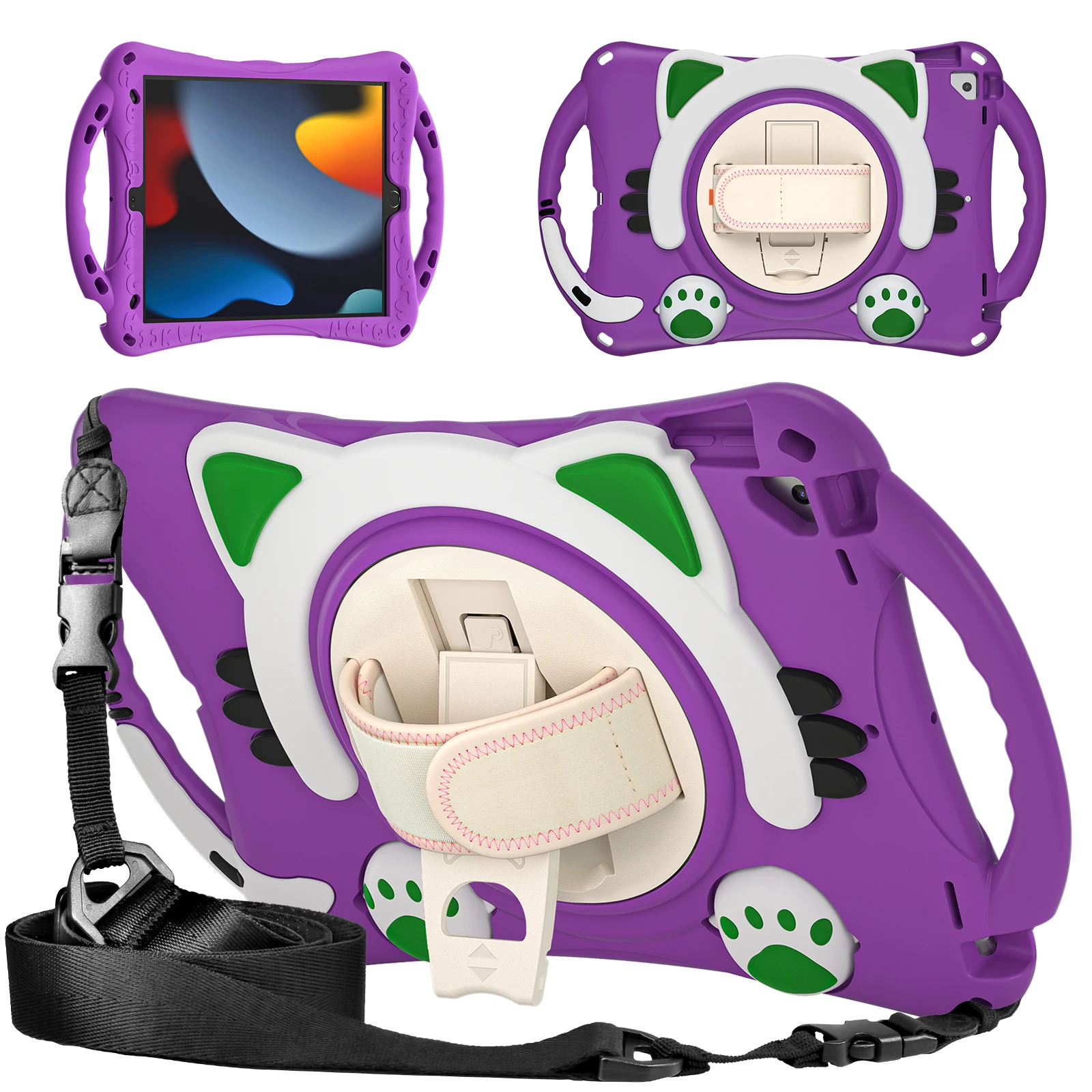 Purple Cartoon Tablet Case For Kids Ipad 10.2 2021/2020/2019 With ...