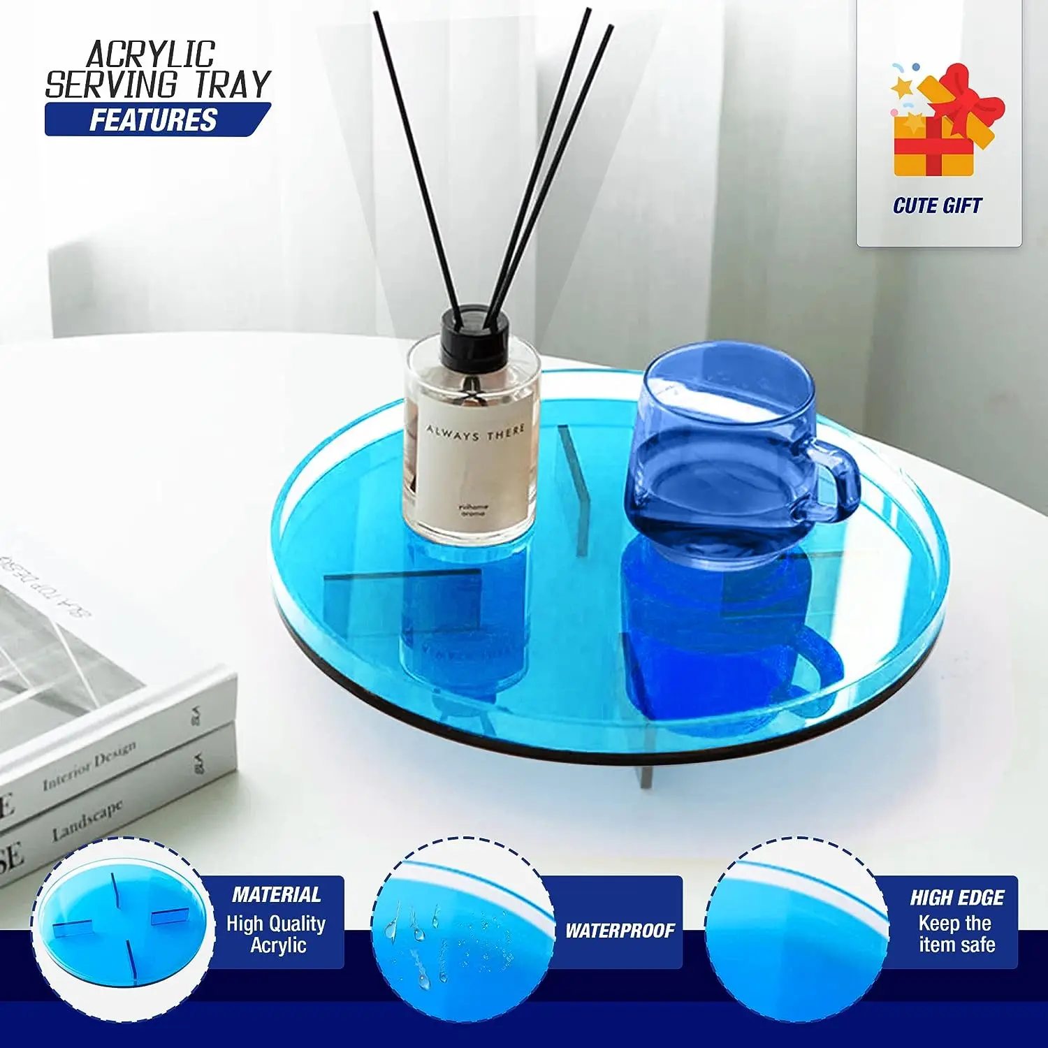 Acrylic Round Tray Decor Tray For Coffee Table Serving Food Perfume ...