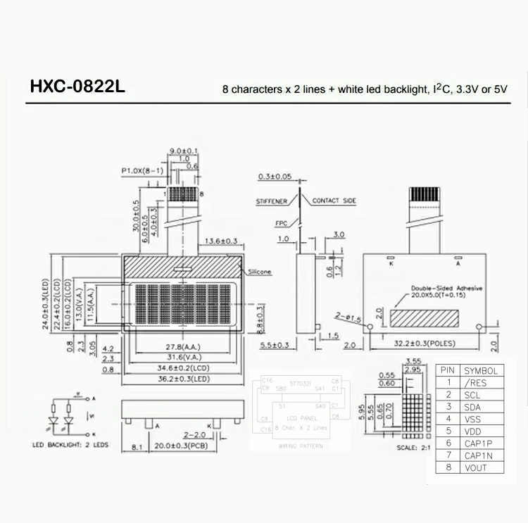 LCD 8x2 Display with Backlight - 2x8 Alphanumeric Module