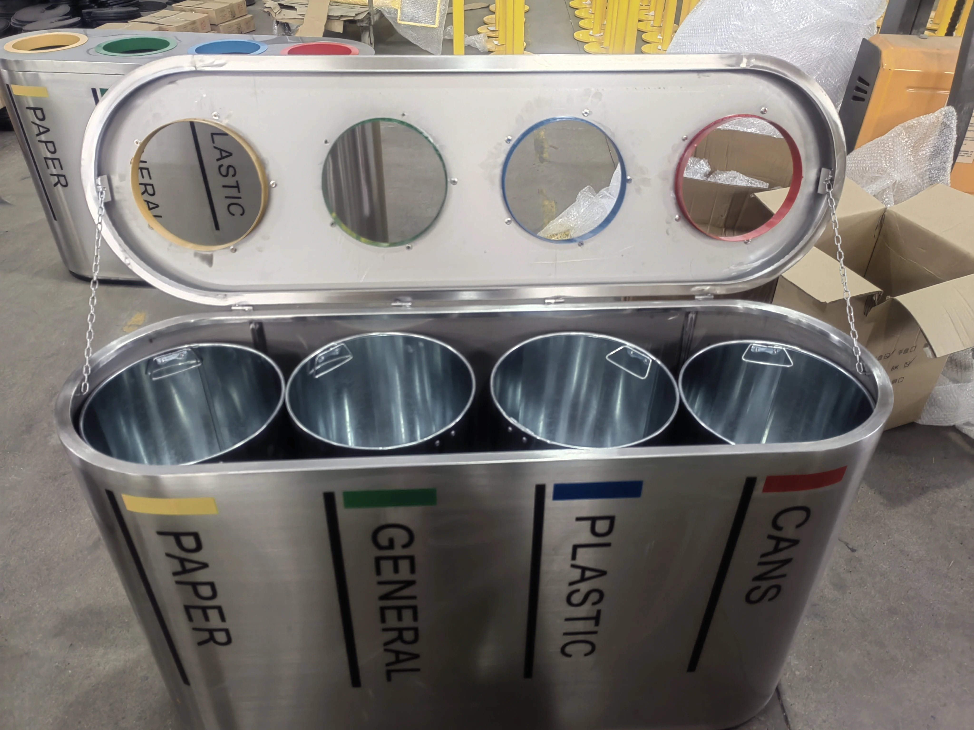 4 Compartments Stainless Steel Recycling Bin Factory Customized Waste ...