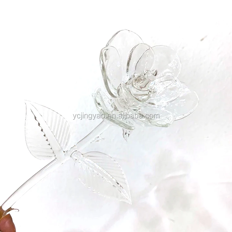 Custom Hand Crafted Clear Big Crystal Glass Roses Flower Ornament ...