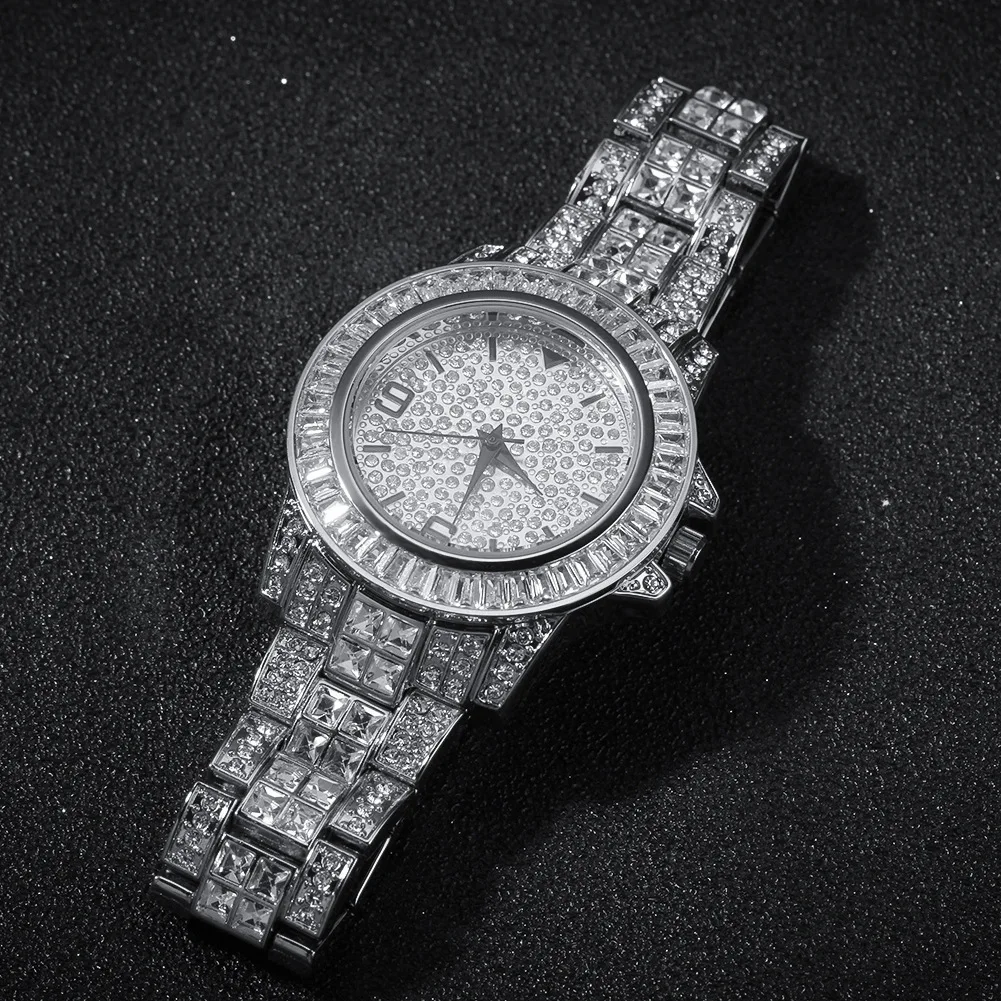 Ultimate Sliver Hip Hop Royalty Watch With Diamond Link Band And Bling ...