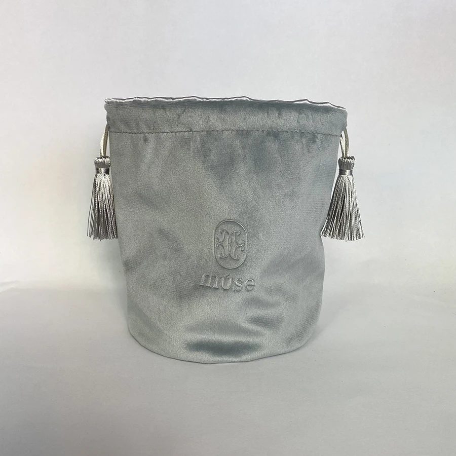 Customized Tassel Drawstring Velvet Jewelry Pouch Round Bottom Makeup ...