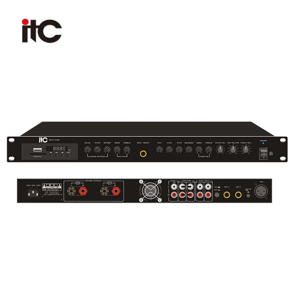 ITC Class D Power Amplifier - Digital 2-Channel Mixer, 2 x 60W/120W ...