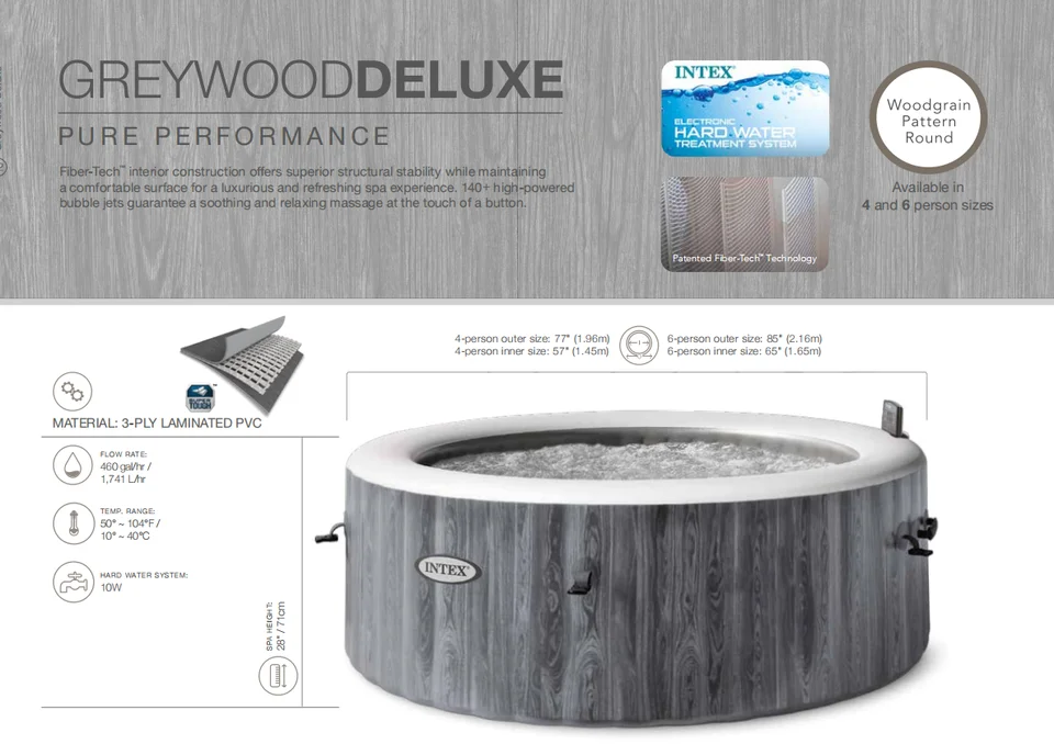 Intex 28440 Pure Spa Greywood Deluxe Inflatable Hot Tub for Outdoor ...