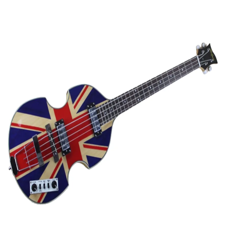 England Flag Vintage Looking Hofner Bb2 4 Strings Bass Tiger Flame ...