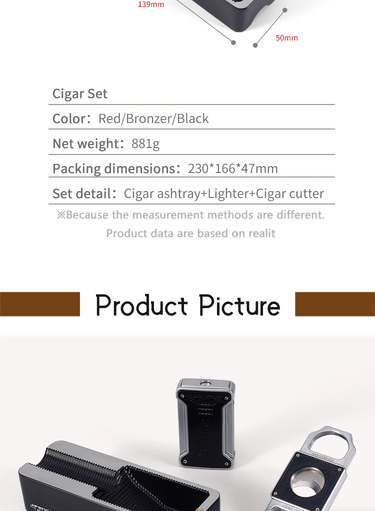 JIFENG TZ216 Custom logo Cigar Cutter Ashtray Jet-flame Lighter Red ...