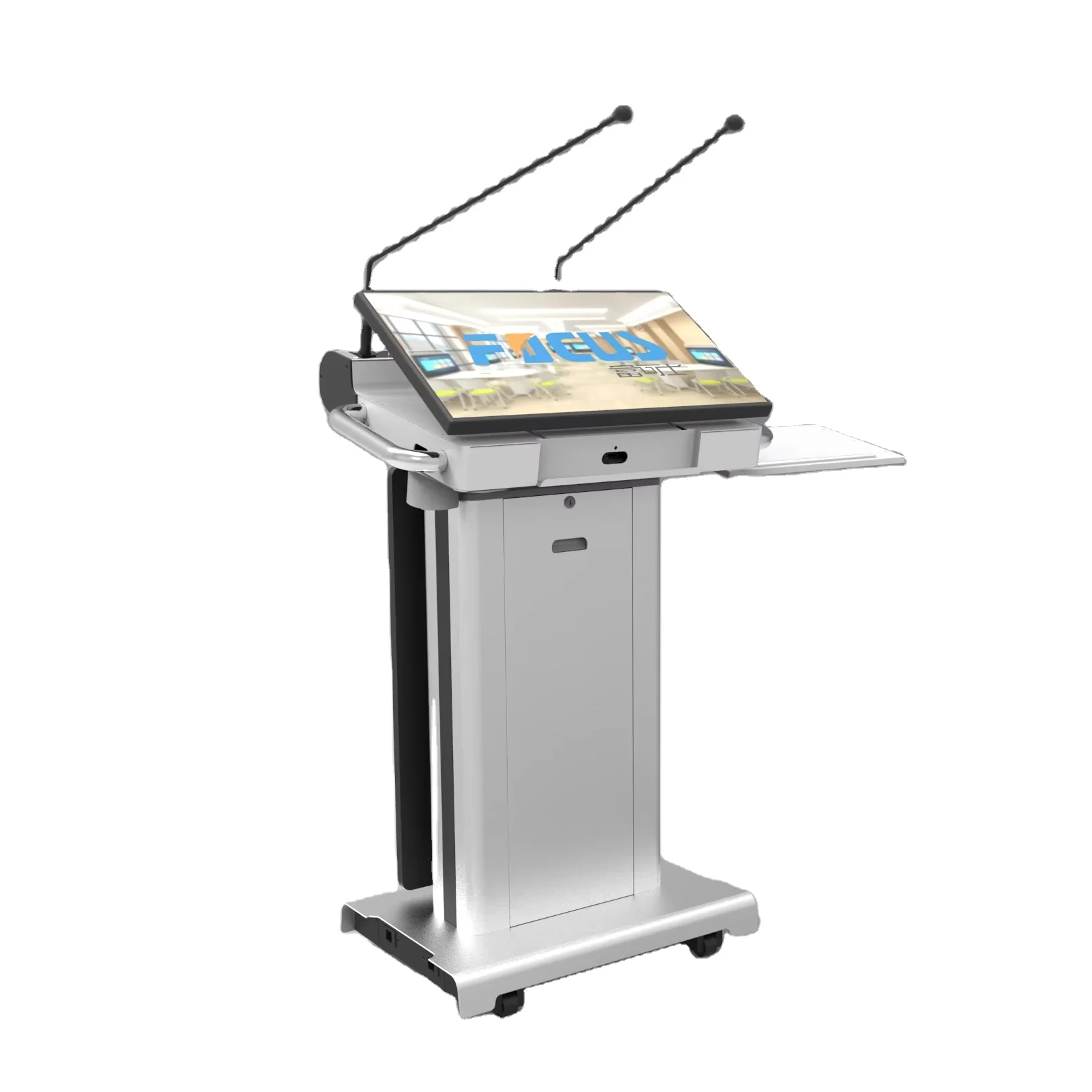 Electric Height-Adjustable Podium with Dual LCD Screens