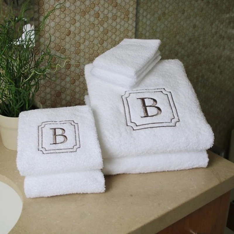 Customized Embroidered Logo White Towels Sets for Spa 100% Cotton Terry ...