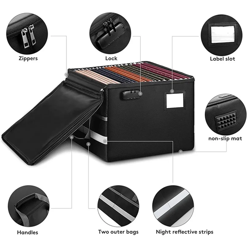 File Box With Lock Fireproof Document Box Collapsible File Organizer ...