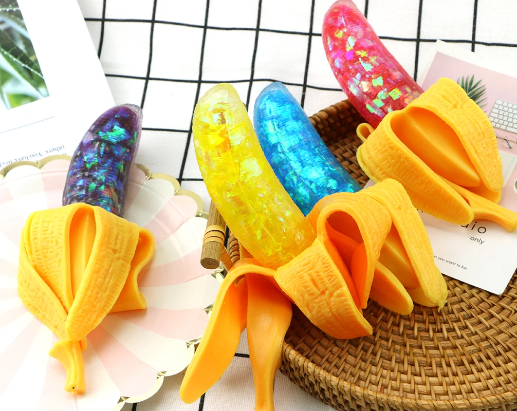 Ribbon Banana TPR Toy - Sticky Splat Fun for All Ages