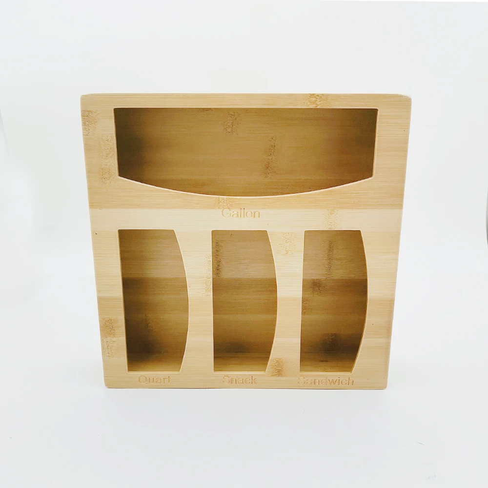 Desktop Wooden Dispenser Drawer Organizer Bamboo Food Storage Bag ...