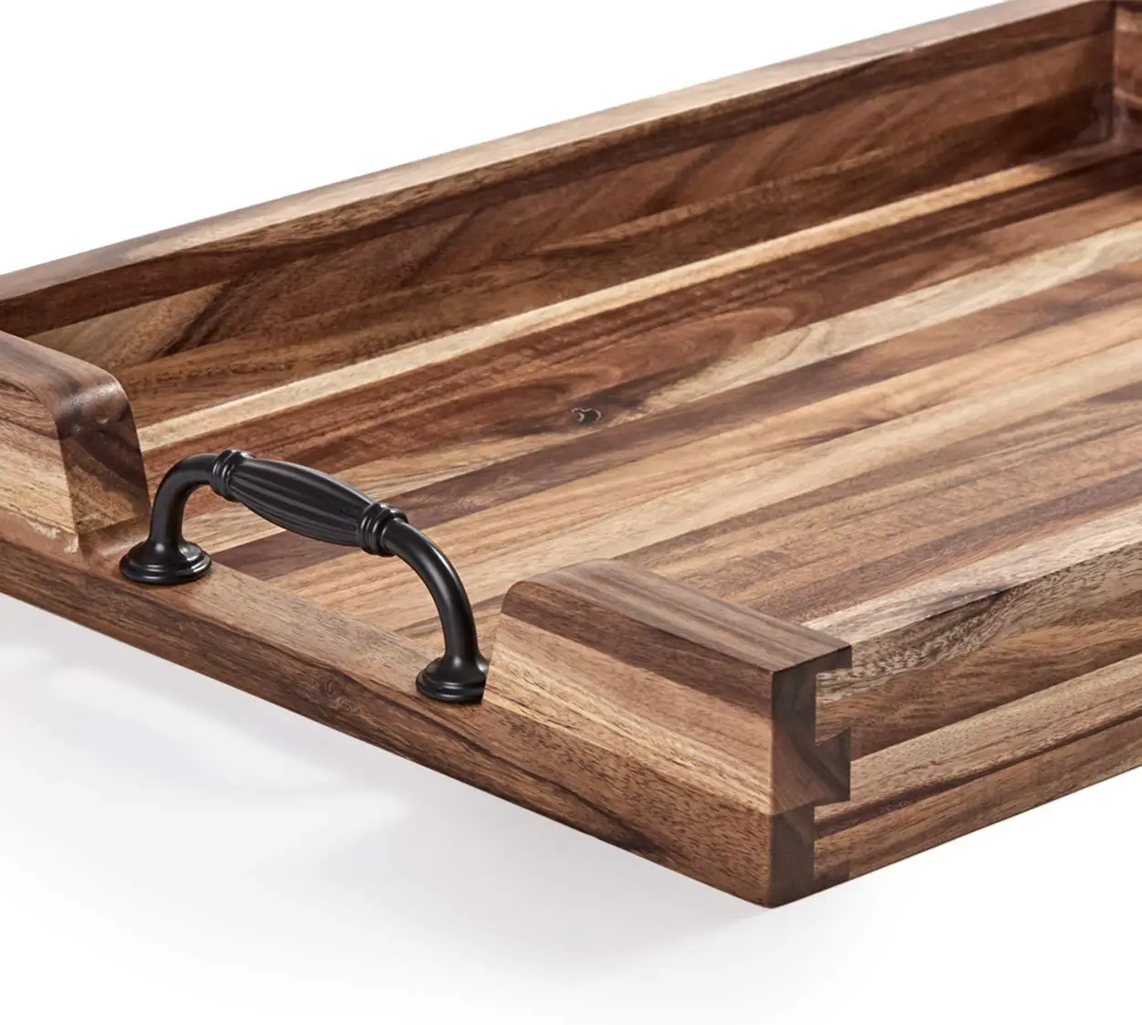 Wooden Serving Tray With Metal Handles Rustic Tray For Coffee Table ...