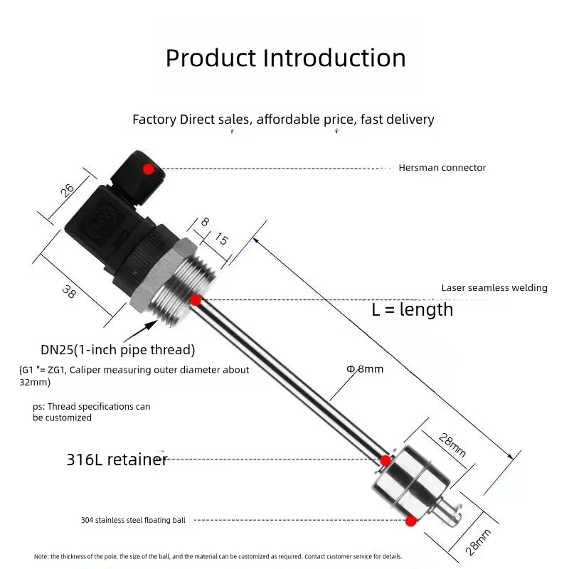 Hirschmann Float Level Switch Stainless Steel Water Level Control Multi-point Reed Switch Level ...