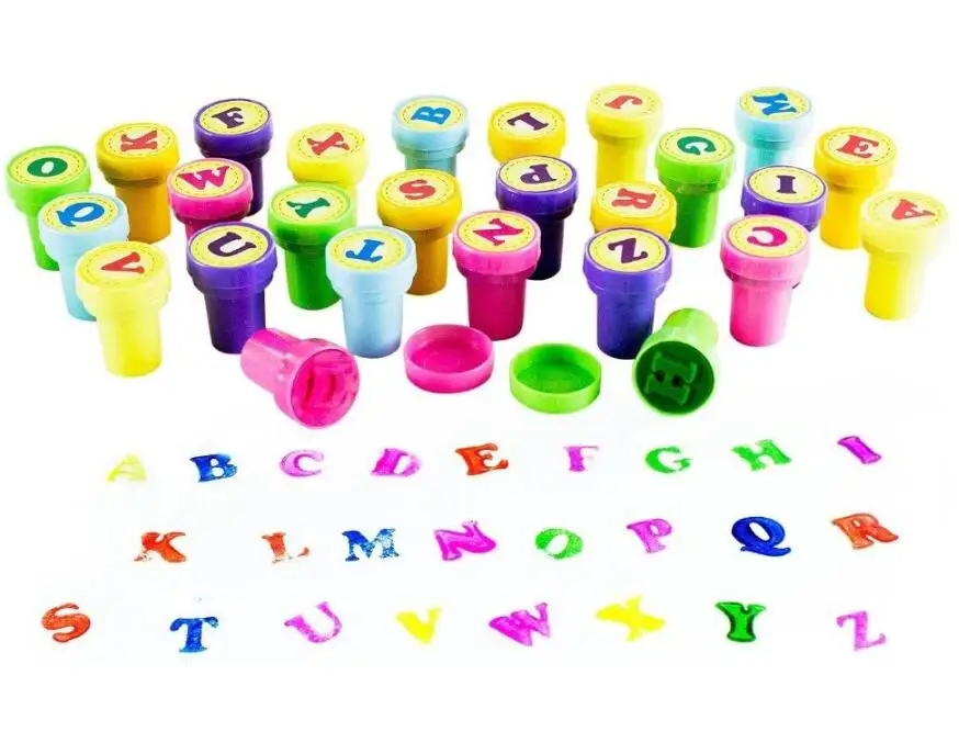 26 Letter Stamps - Colorful Self Inking Plastic Alphabet Stamps for Kids
