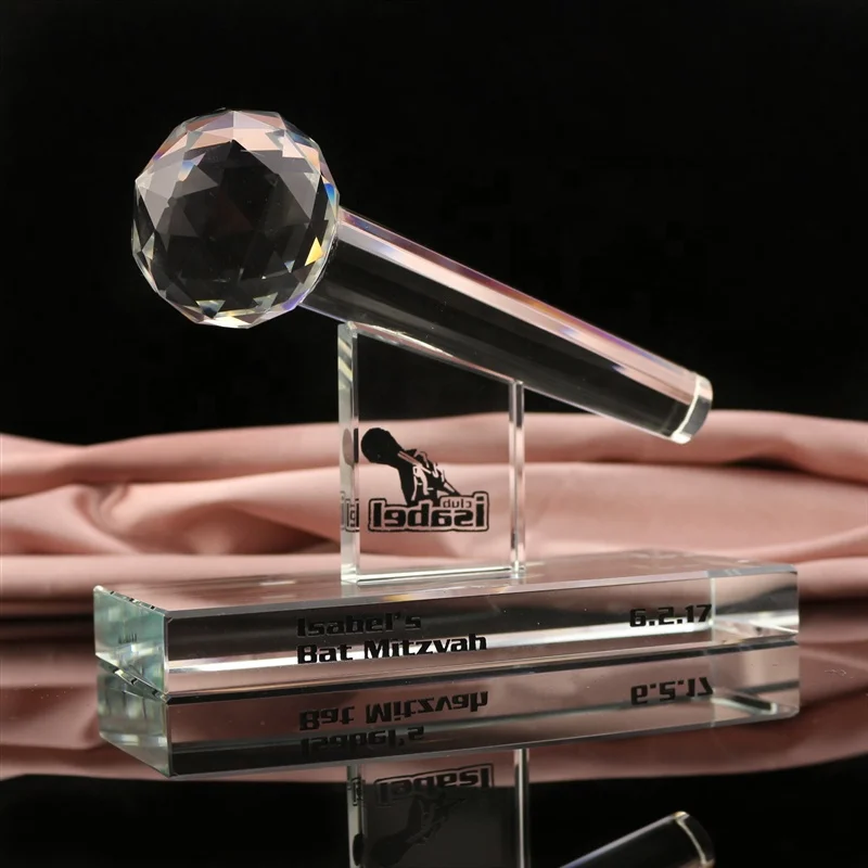 Crystal Glass Microphone Shaped Award Trophy for Singing Gifts