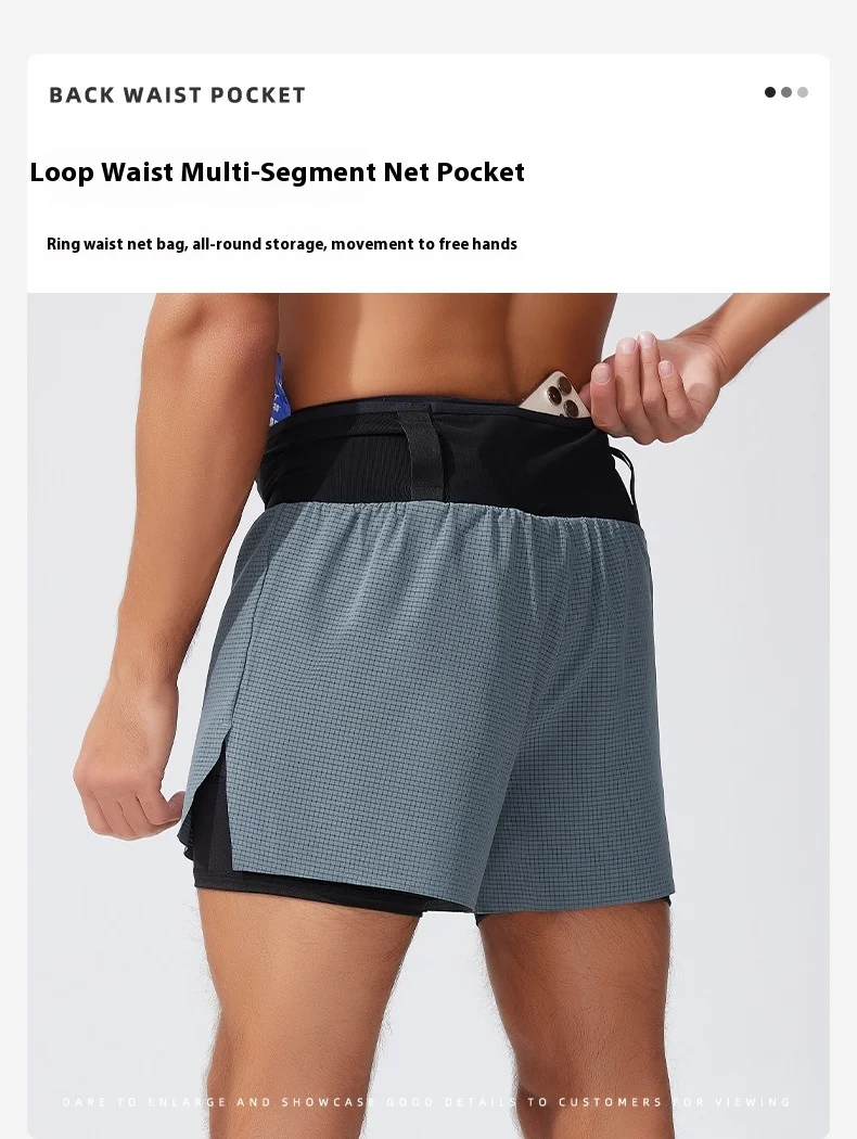 Men's Two-layer Shorts with Back Towel Loop Breathable Elasticity ...