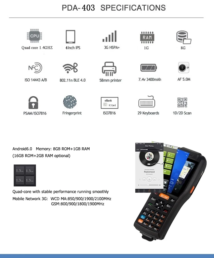 Pda de logística de mano de 4 pulgadas con impresora incorporada ...