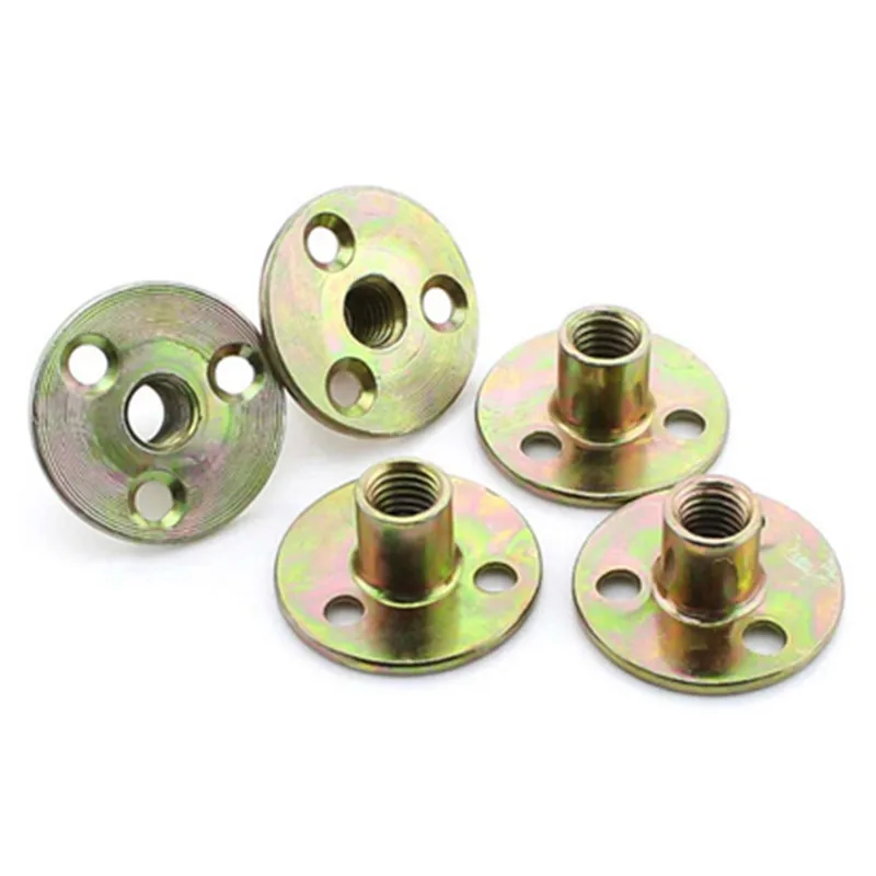 M6 M8 Carbon Steel Zinc Plated Metal Round Base Brad Hole T Nut Three ...