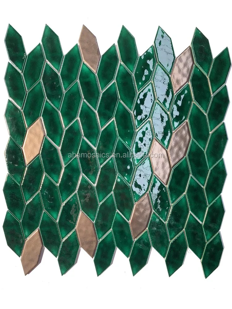 Green Irregular Leaf Shape Porcelain Ceramic Mosaic Tiles for Bathroom ...