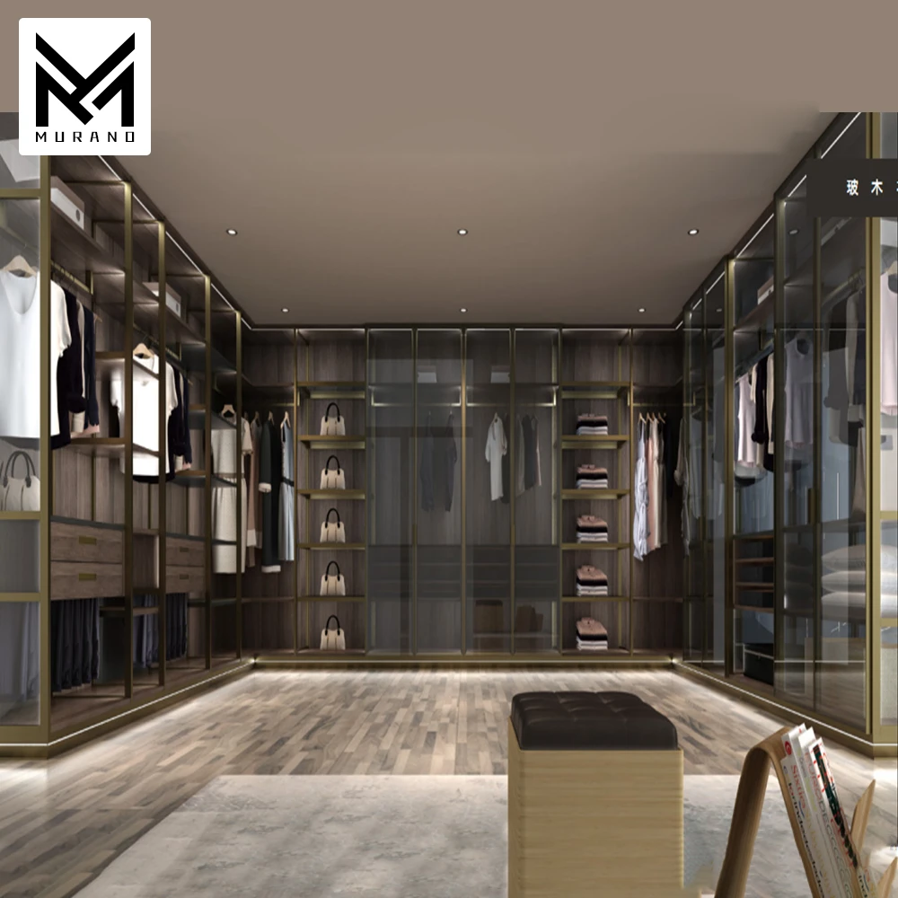 New Design U-shaped Wood Grain Walk In Closet Of Bedroom Wardrobe ...
