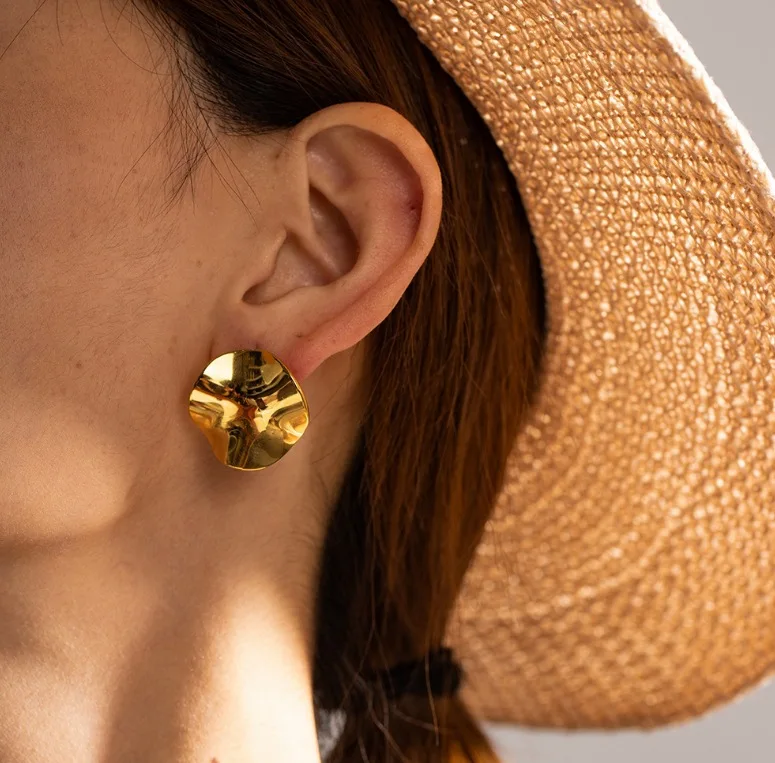 Rfjewel 2024 Hot Classic Round Wave Fold Irregular Stainless Steel 18k ...